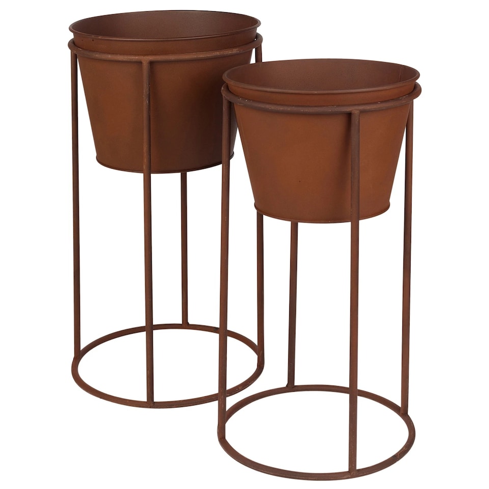 Round 2Pc Outdoor Rustic Metal Plant Stand Flower Pot Holder Garden ...