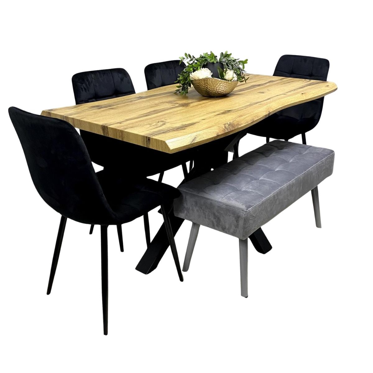 Dining Set Of 6 Dining Table Set with 4 black Velvet Chairs And 1 Grey ...