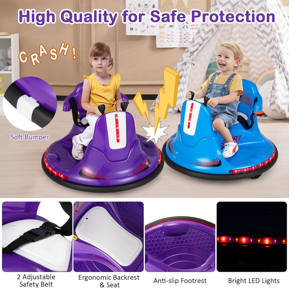 COSTWAY Kids Ride On Electric Bumper Car 6V Powered Purple - Tesco ...