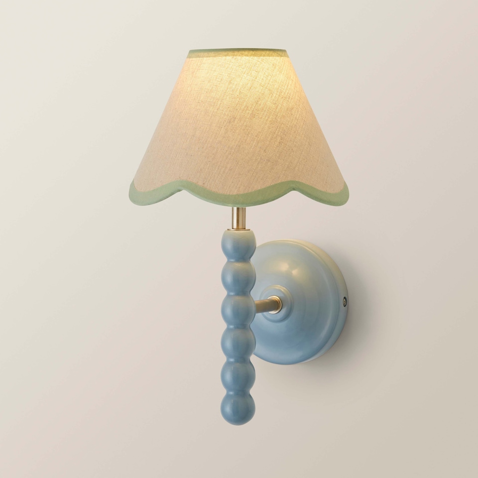 ValueLights Bobbin Blue Wall Light with Green Trim Scallop Shade | Blue ...
