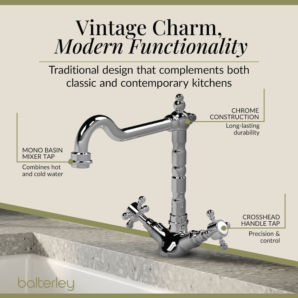 Traditional French Classic Kitchen Sink Mono Mixer Tap - Chrome ...