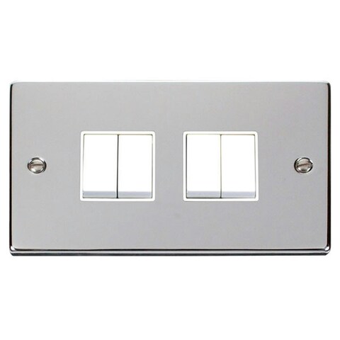 SE HOME Polished Chrome 10A 4 Gang 2 Way Light Switch White | Polished ...
