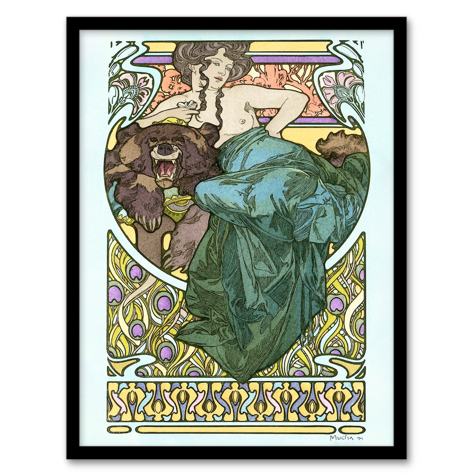 Alphonse Mucha Framed Wall Art Print Woman Reclining on a Bearskin Home ...