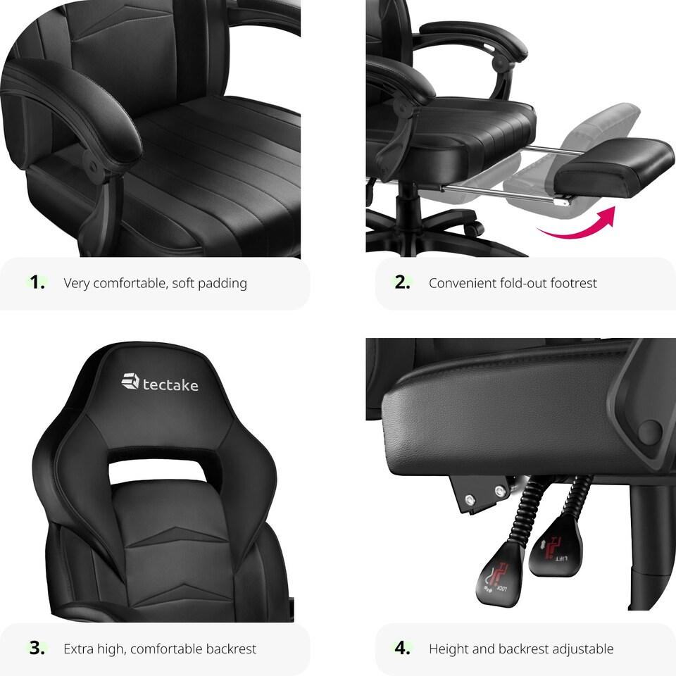 Gaming Chair Comodo - ergonomic shape, footrest, adjustable backrest ...