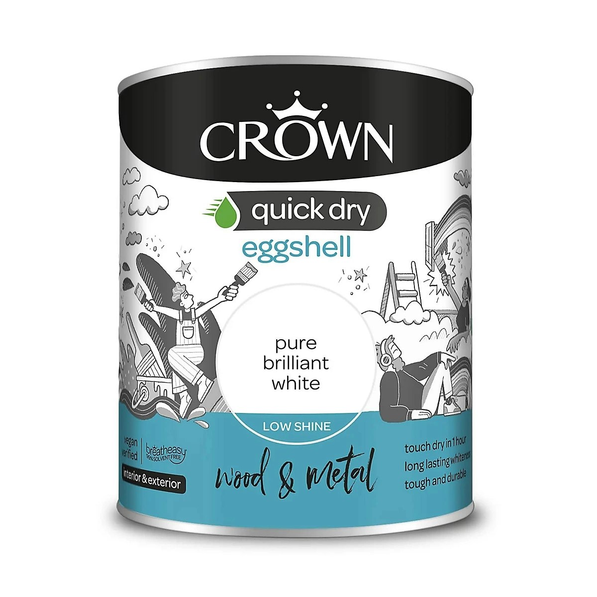 Crown Quick Dry Eggshell Paint For Wood & Metal - Pure Brilliant White ...