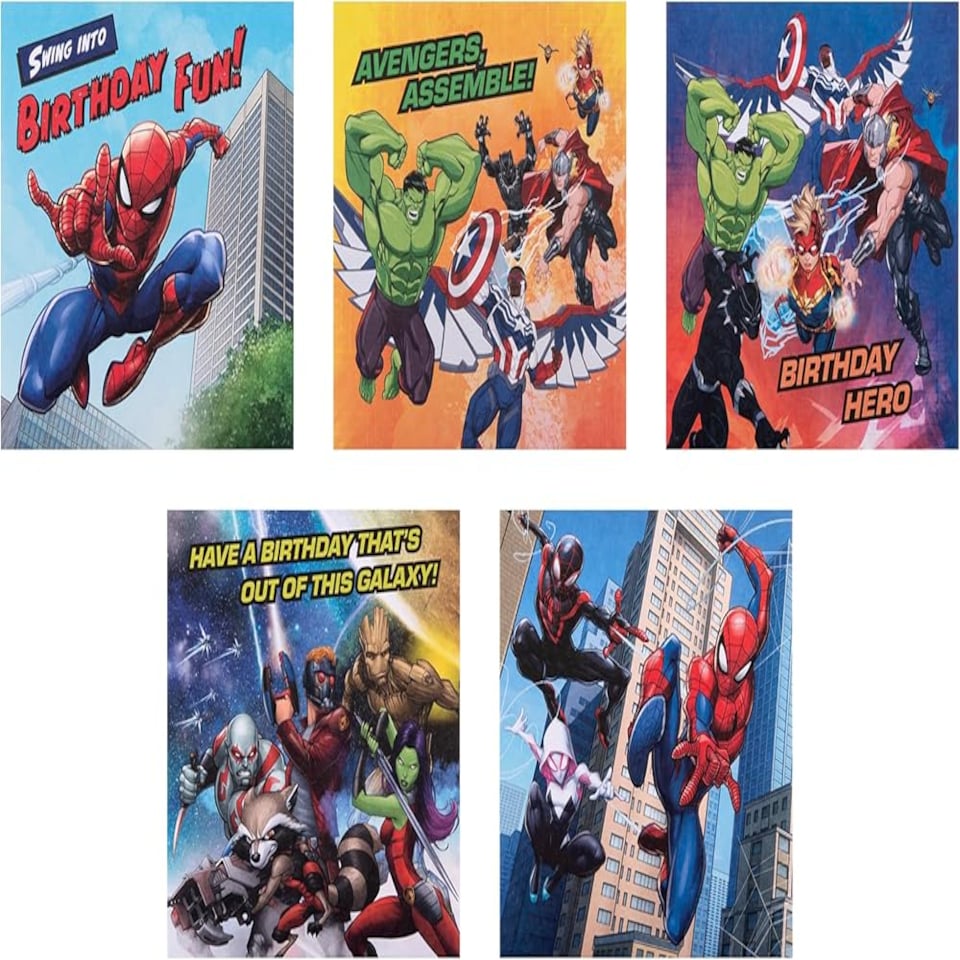 Marvel Comics Pack of 10 in 5 Designs Birthday Cards - Tesco Groceries