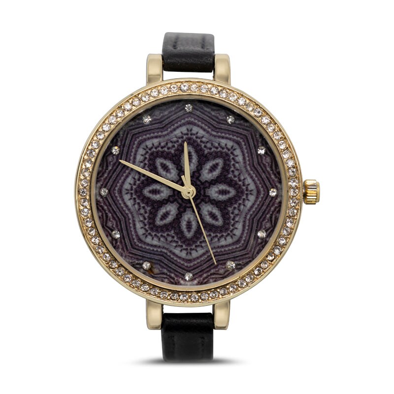 Jessica Carlyle Women's Black Strap Flower Pattern Watch & Bangle Set ...