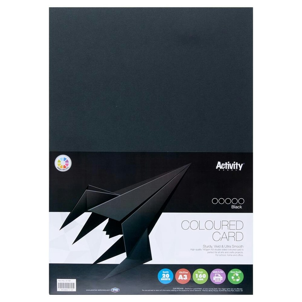 Pack of 20 Sheets A3 Black 160gsm Card by Premier Activity - Tesco ...