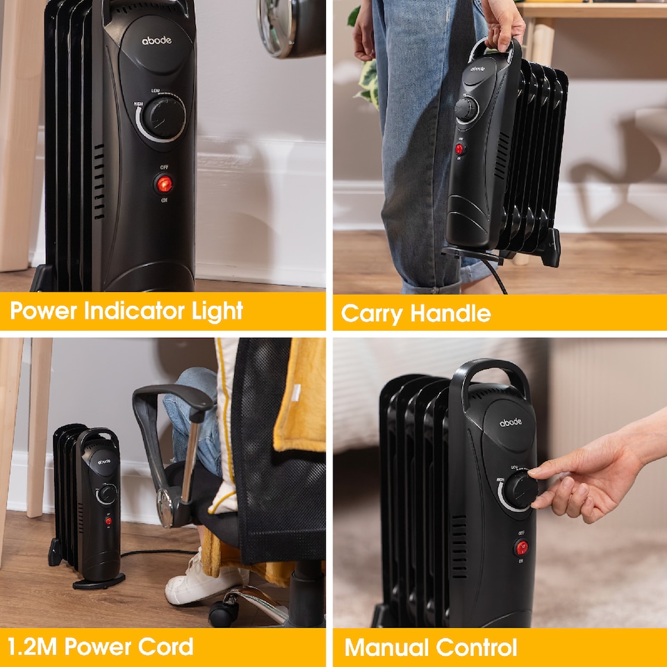 Abode AOFR5001B 5 Fin Oil Filled Radiator in Black - Tesco Groceries