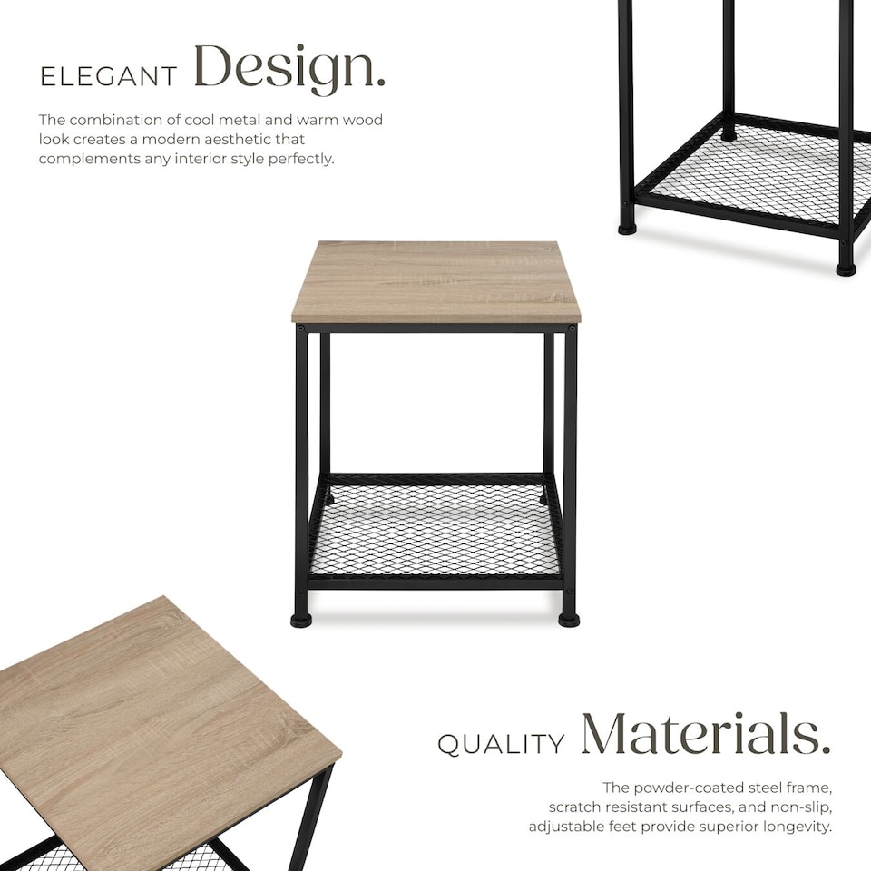 Bedside Table Derby - industrial style, with grid shelf, 45.5 x 45.5 x ...