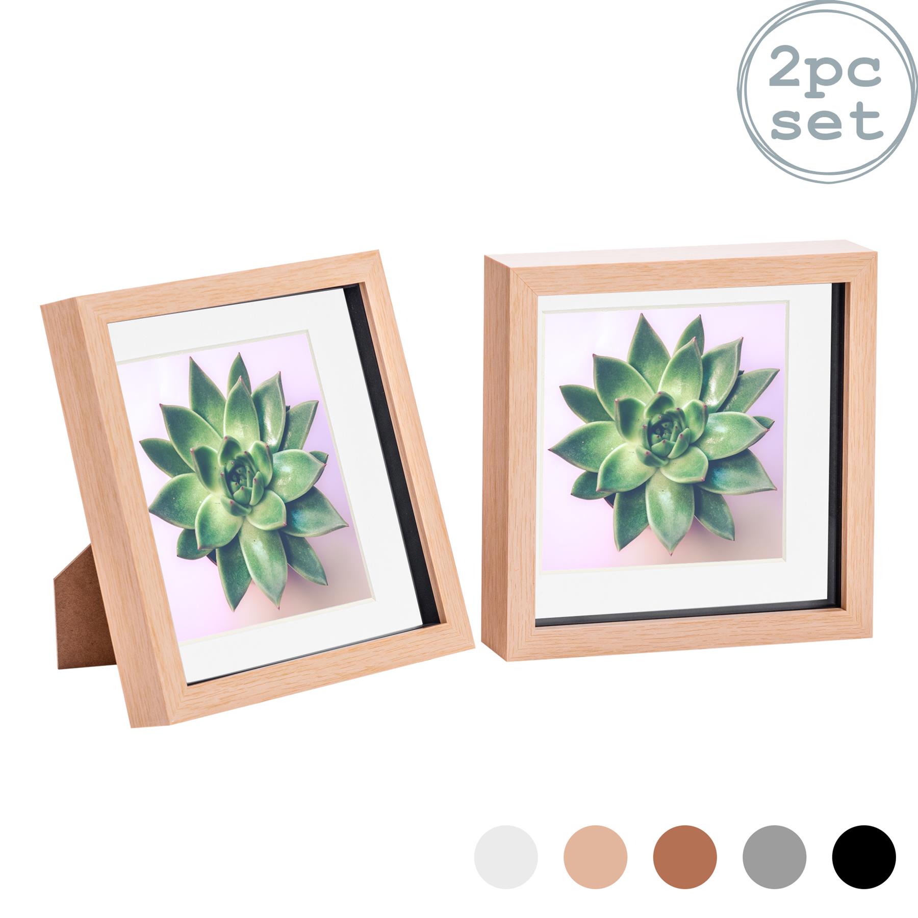 Nicola Spring 8 x 8" Photo Frames - Light Wood/White Mount - 3D Picture ...