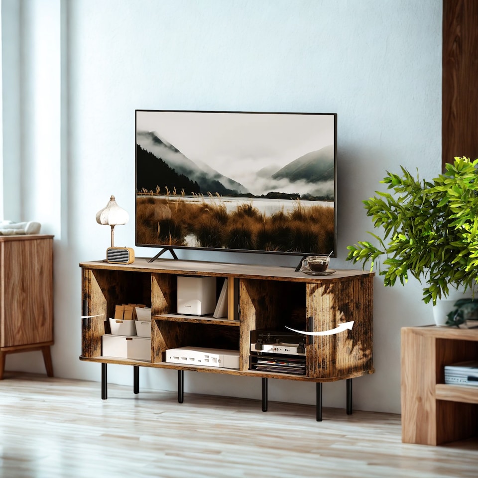 Industrial TV Stand Unit With Storage Cabinets Rustic - Tesco Groceries