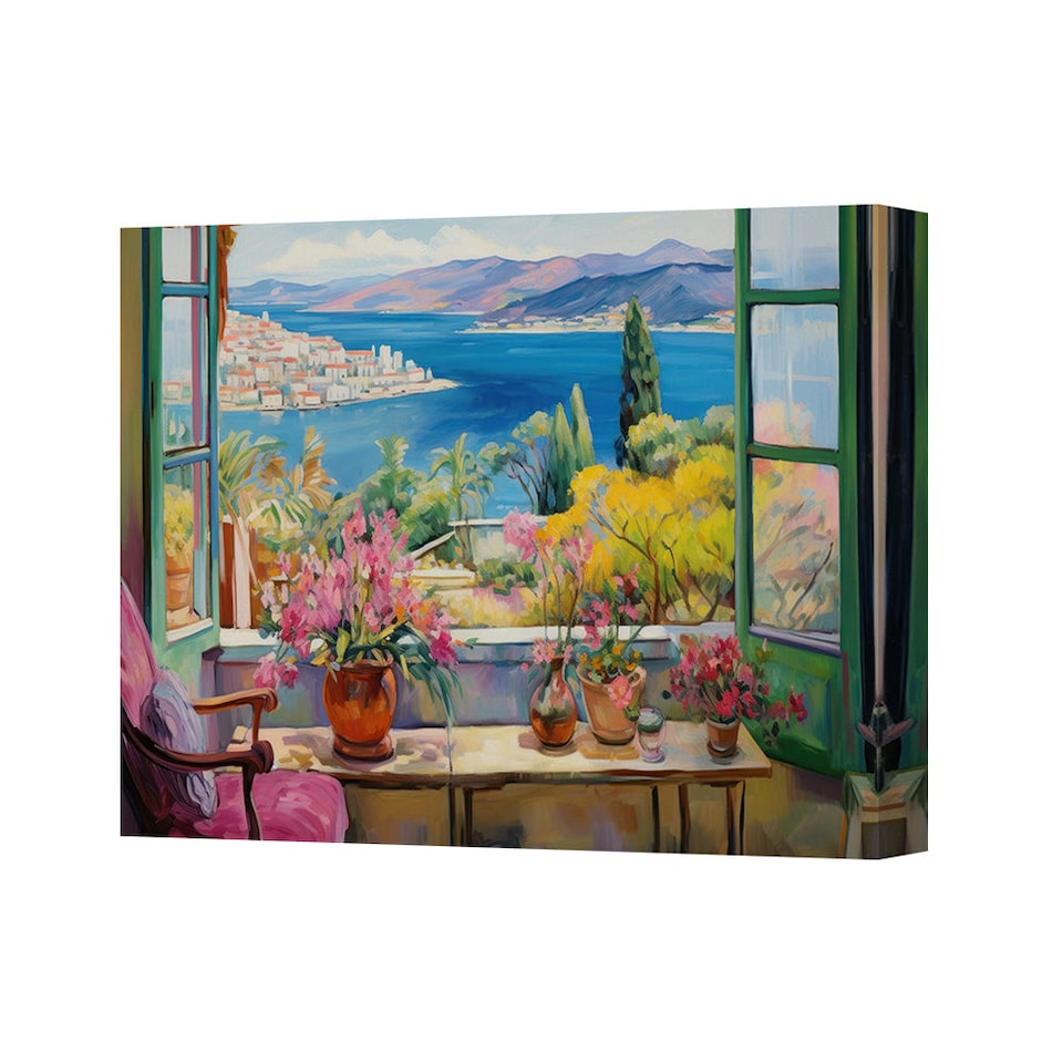 Coastal Garden Window View Canvas Art Vibrant Landscape Painting ...