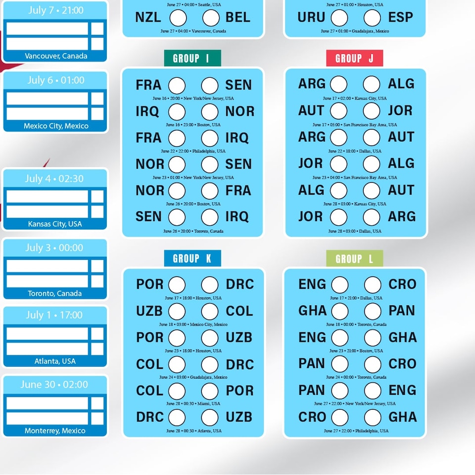 Algeria Flag World Football Championship Cup 2026 A2 Fixture Wall Chart ...