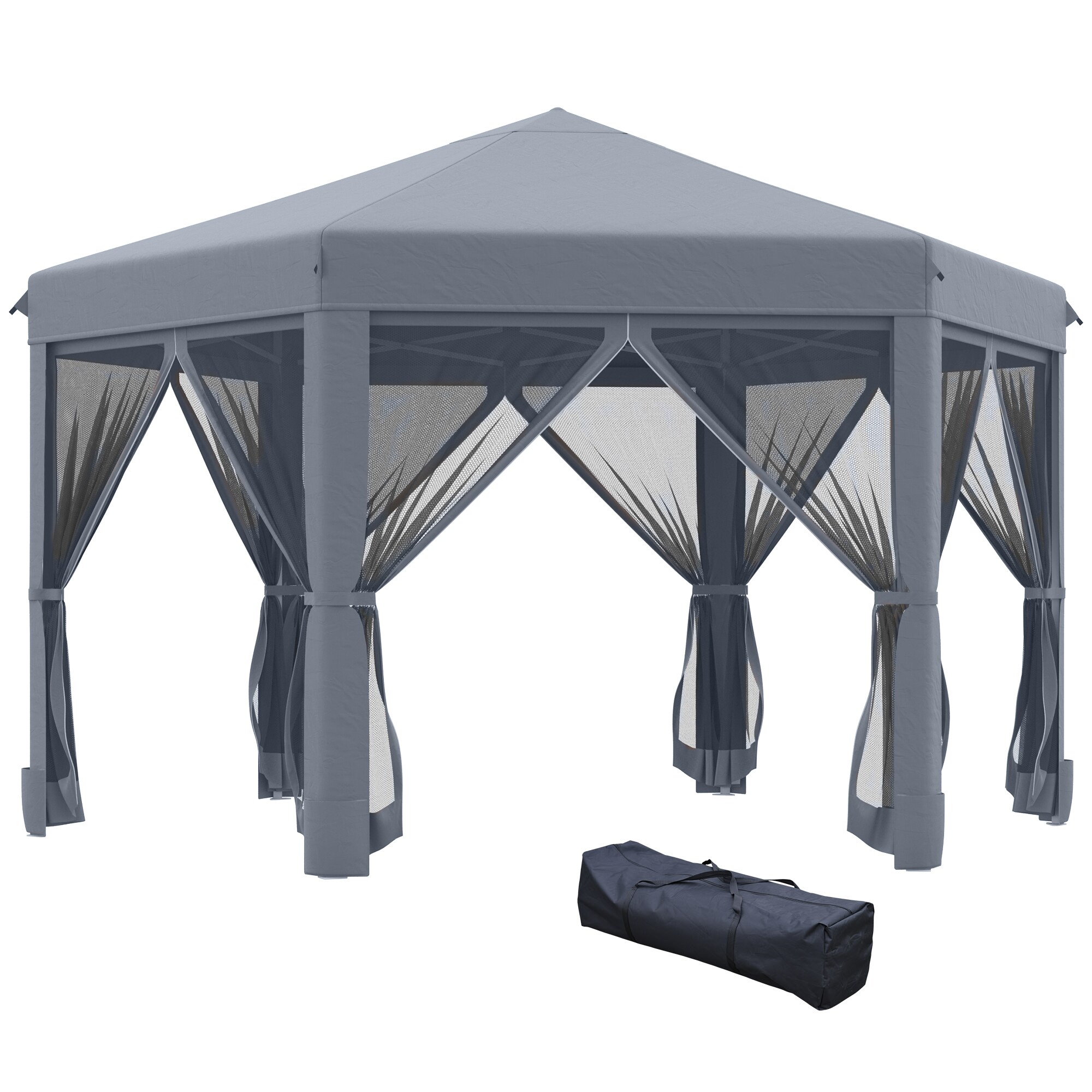 Outsunny 3.8m x 3.2m Pop Up Gazebo Hexagonal Canopy Tent Outdoor Sun ...