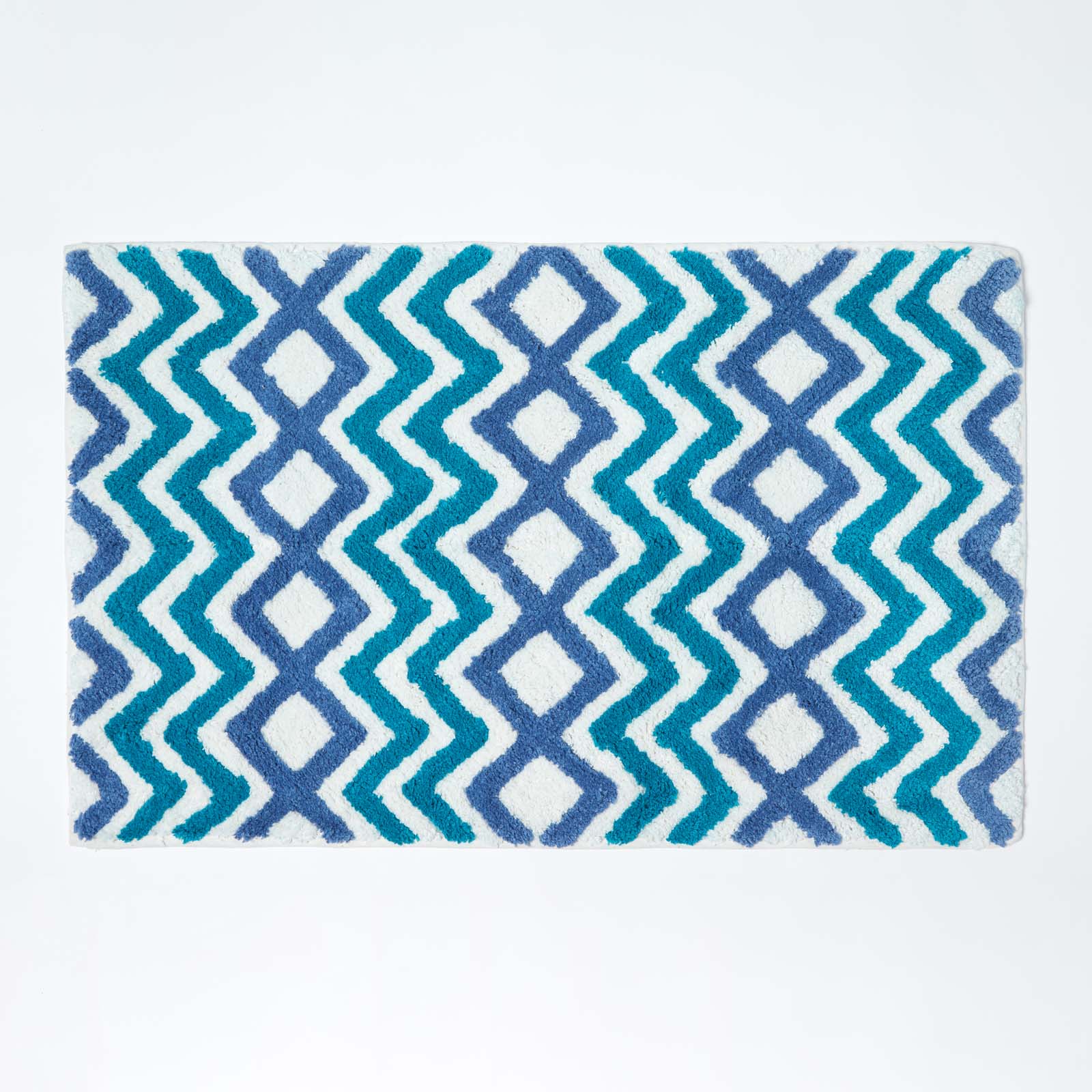 Homescapes Teal and Blue Chevron Cotton Bath Mat | Blue | 50 x 80 cm ...