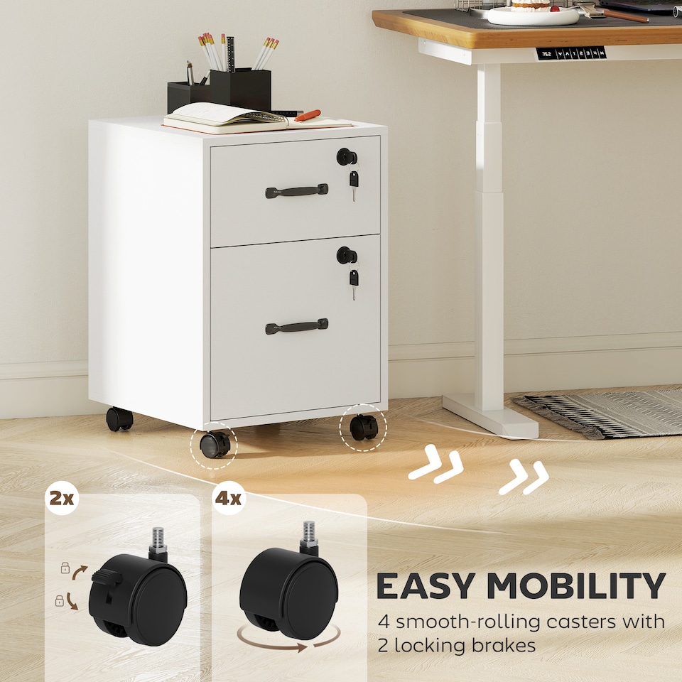 HOMCOM Rolling File Cabinet with 2 Drawers, Mobile Filing Cabinet with ...