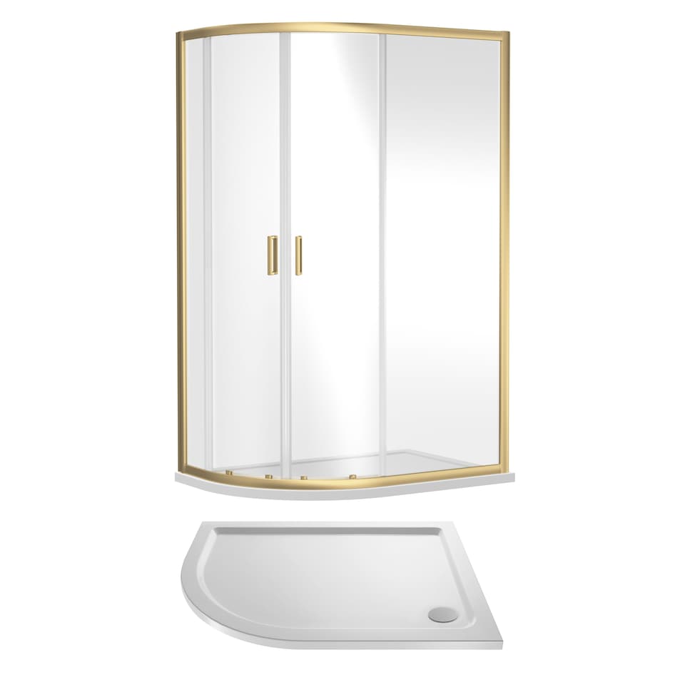 Ruwa Offset Quad Shower Suite LH, 1200 x 900mm Tray & Enclosure Brass ...
