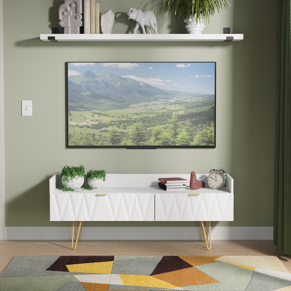 Dallas 2 Drawer TV Console Unit in White Matt (Ready Assembled) | White ...