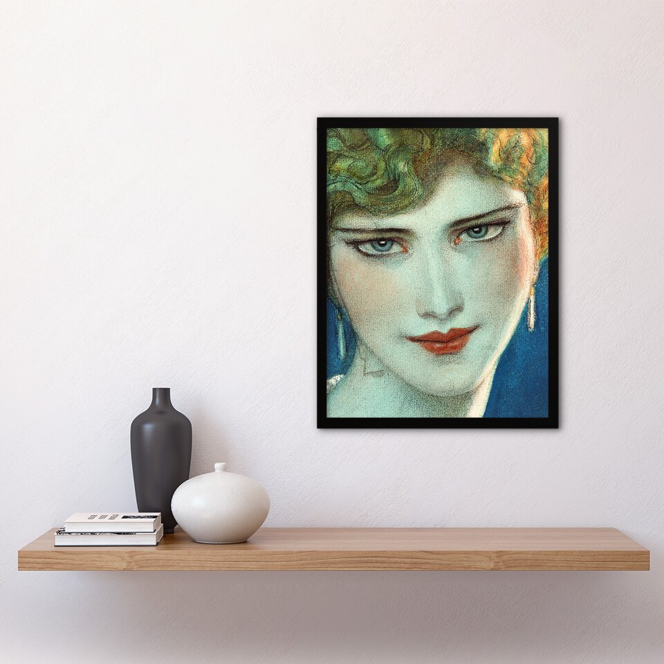 Face of Blonde Girl with Earrings W T Benda Framed Wall Art Print 12X16 ...