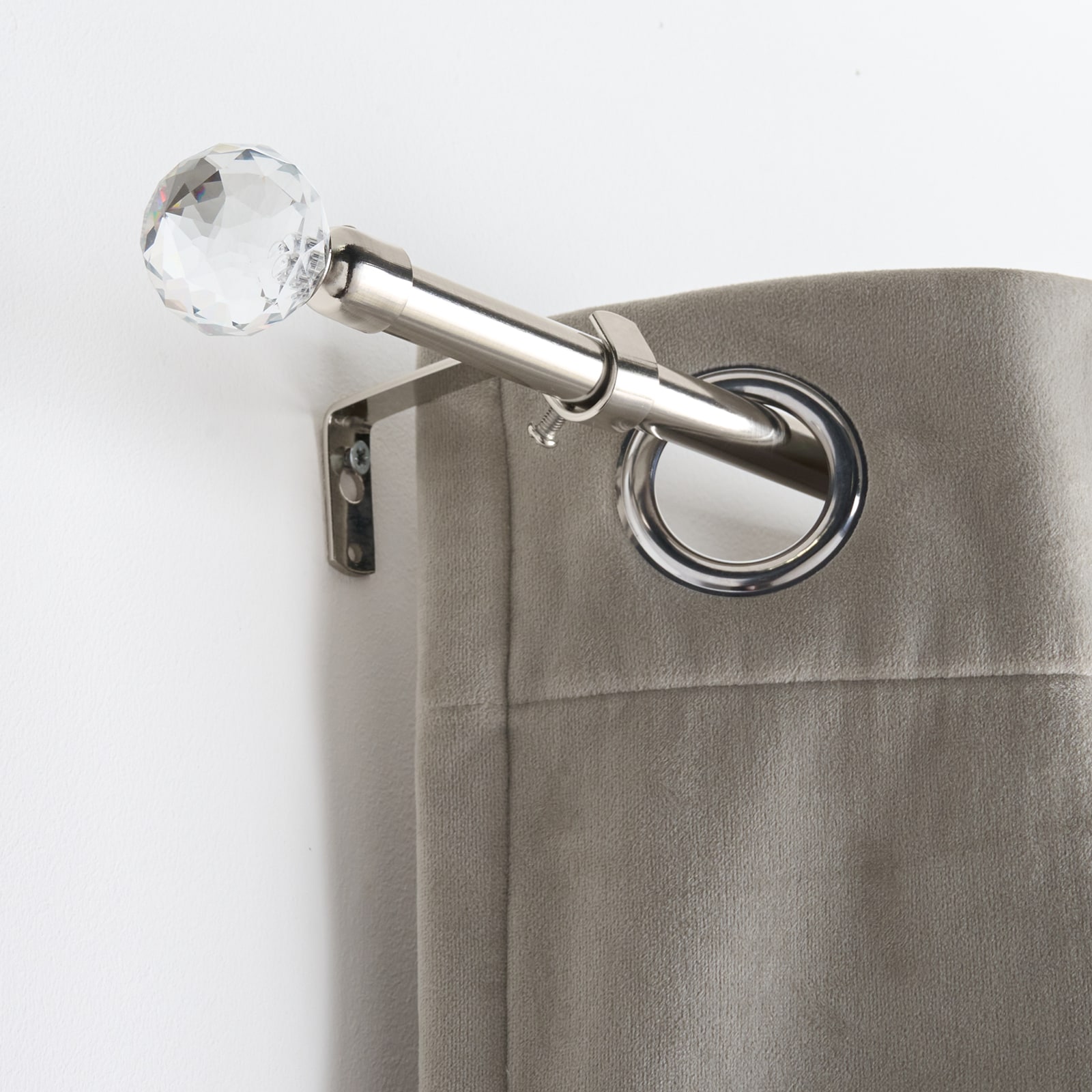 OHS Crystal Ball Finial Metallic Silver Curtain Pole Extendable Rod ...