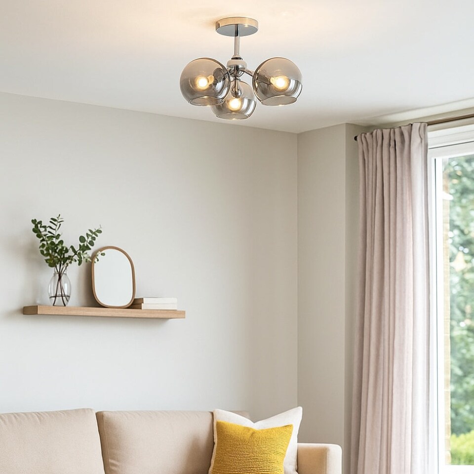 Pagazzi Nia Chrome Smoke 3-Light Semi-Flush Ceiling Light - Tesco Groceries