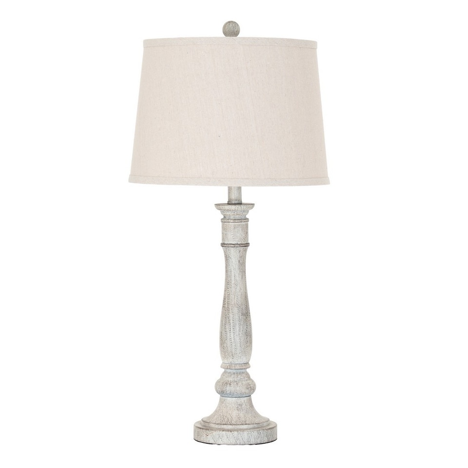 Stella Table Lamp with Linen Shade - Resin - L36 x W36 x H74 cm - White ...