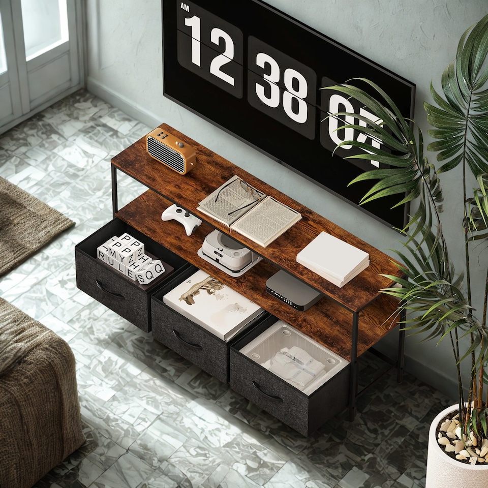 Industrial TV Stand Unit With 3 Storage Drawers Rustic - Tesco Groceries