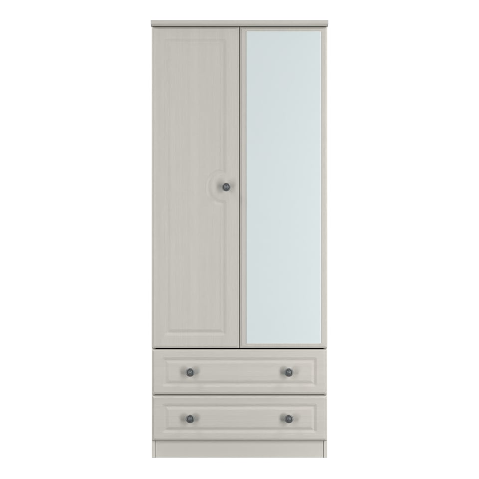 Stirling 2 Drawer Double Mirrored Wardrobe in Grey Ash (Ready Assembled ...