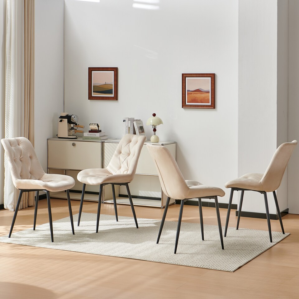 SONARA Black Marble Round Dining Table and Velvet Chairs Set, Modern 4 ...