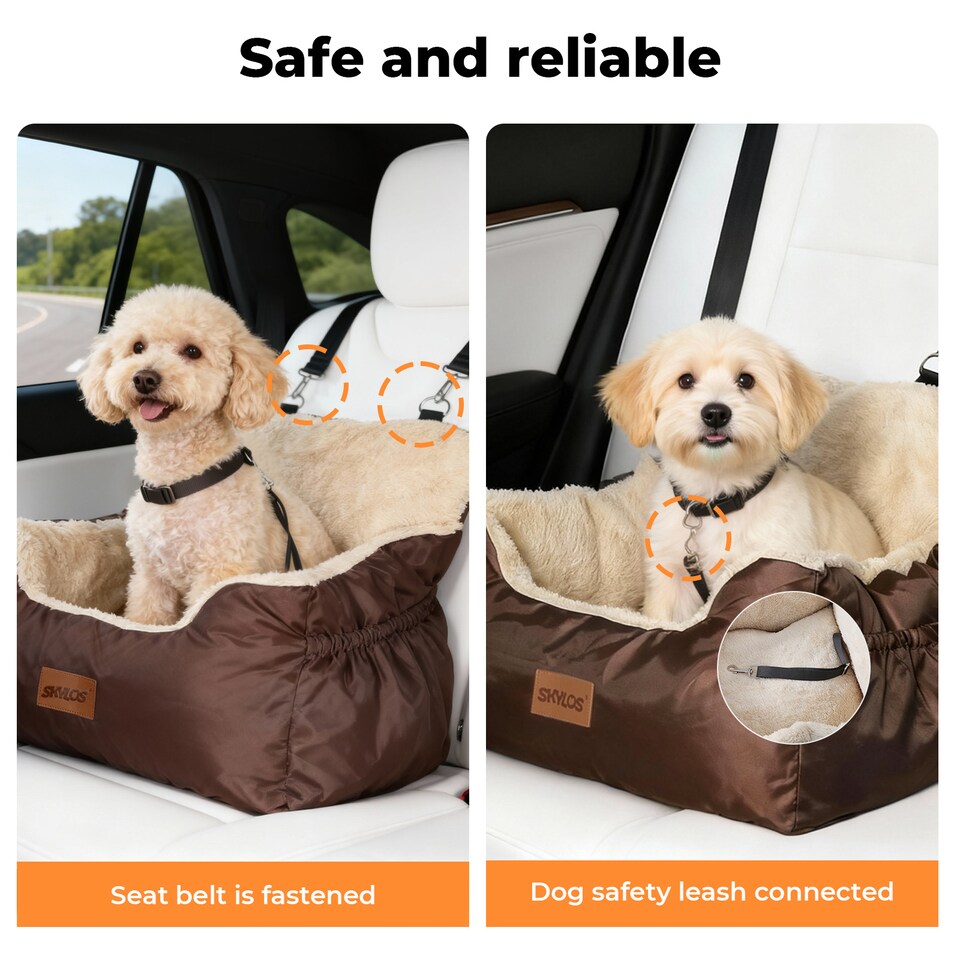 Skylos Dog Car Seat Bed Pet Booster Travel Carrier with Safety Leash ...