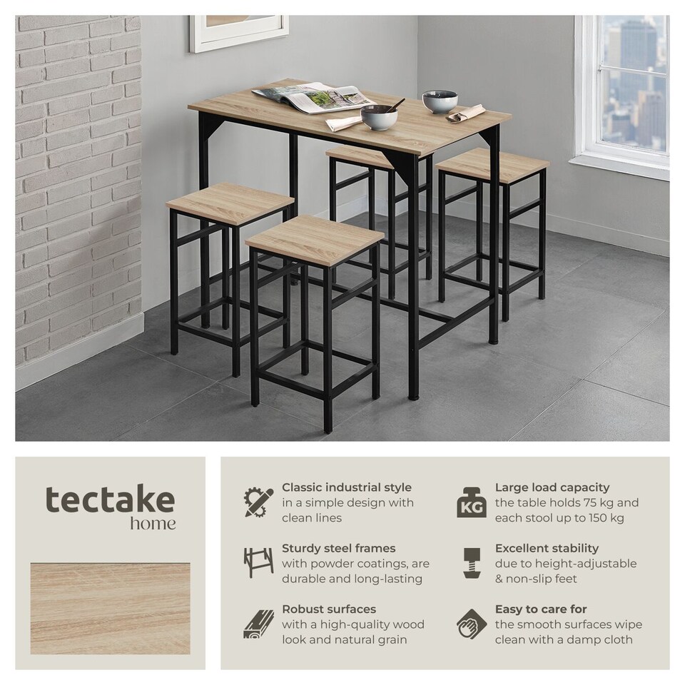 Dining Table with 4 Bar Stools Edinburgh - height-adjustable plastic ...