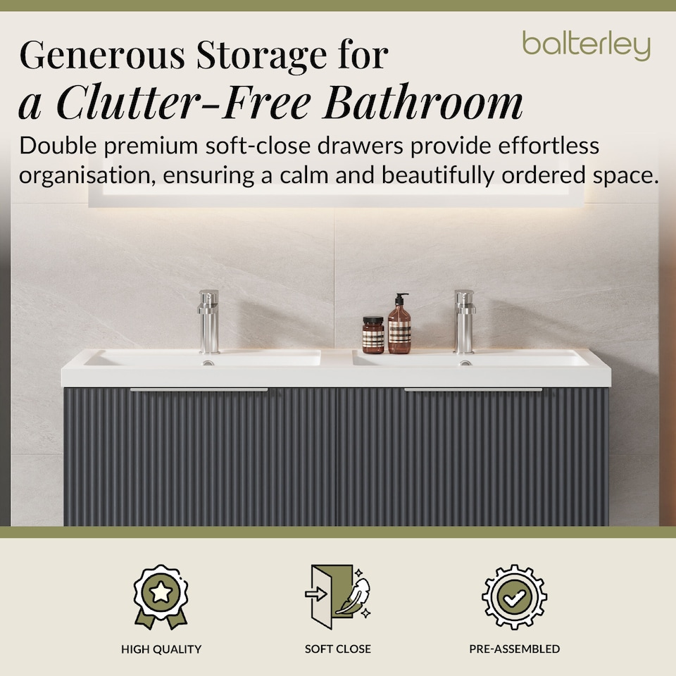 Balterley Fluted Wall Hung 2 Drawer Vanity Basin Unit with Double ...
