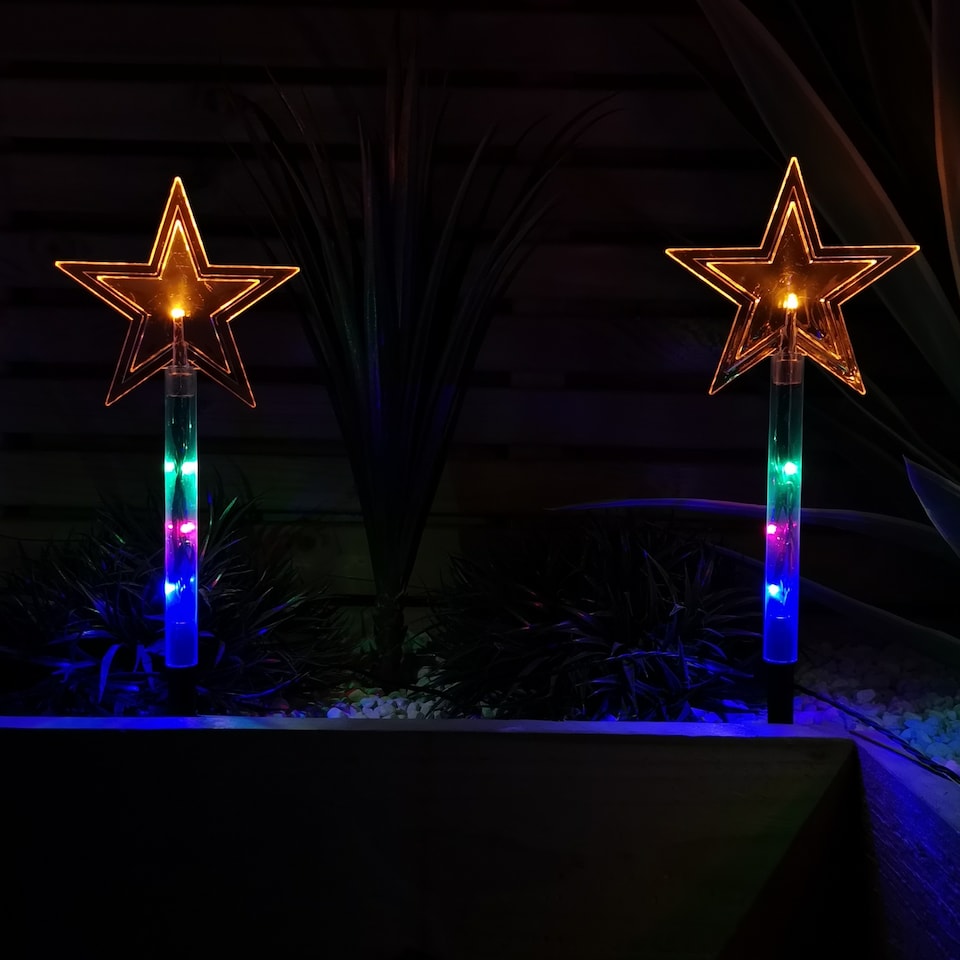 Set of 8 Battery Operated LED Multi Coloured Star Path Lights Christmas ...