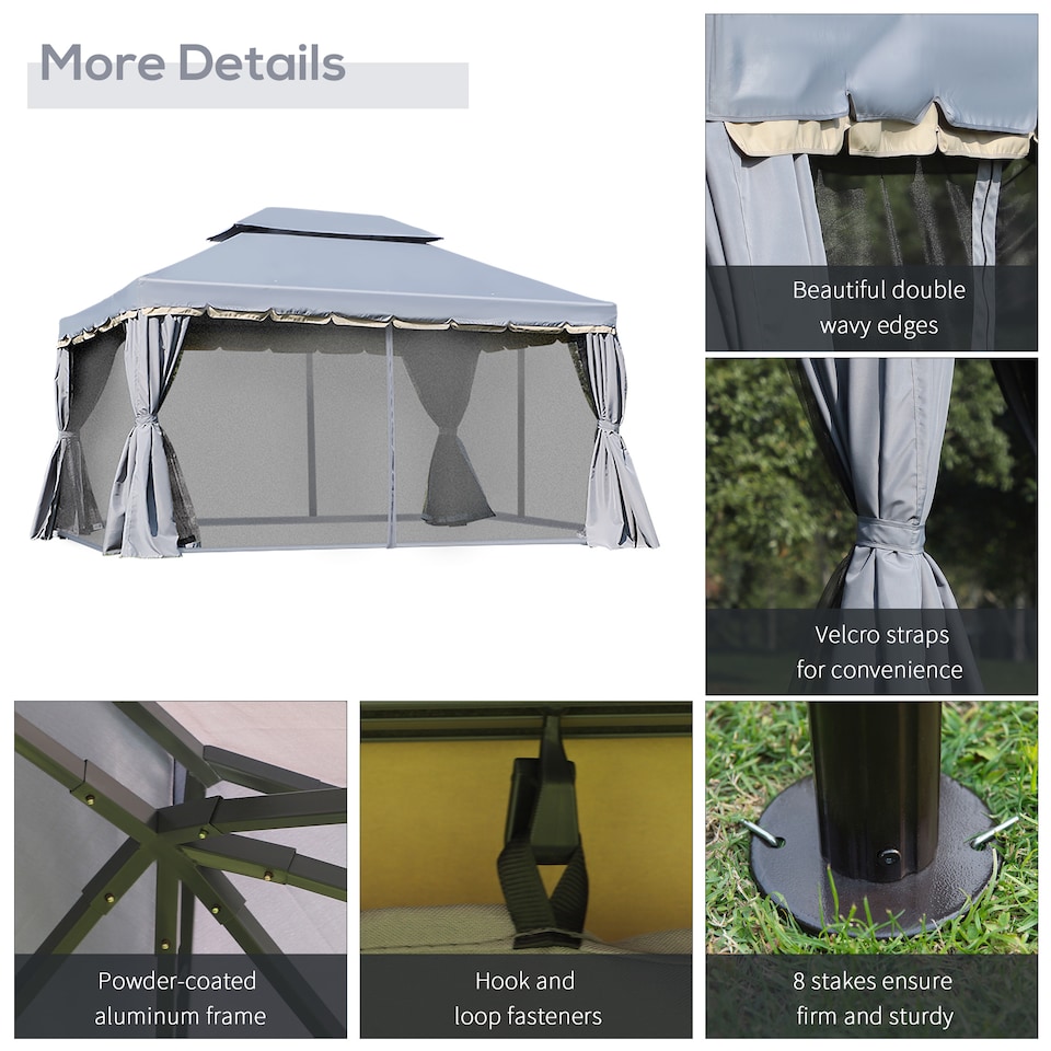 Outsunny 3x4m 2-Tier Gazebo Aluminium Garden Marquee Party Tent Grey ...