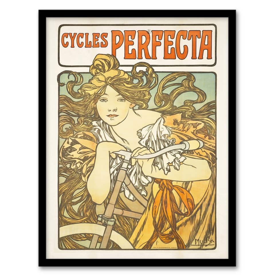 Cycles Perfecta French Bike Advert Vintage Framed Wall Art Print Mucha ...
