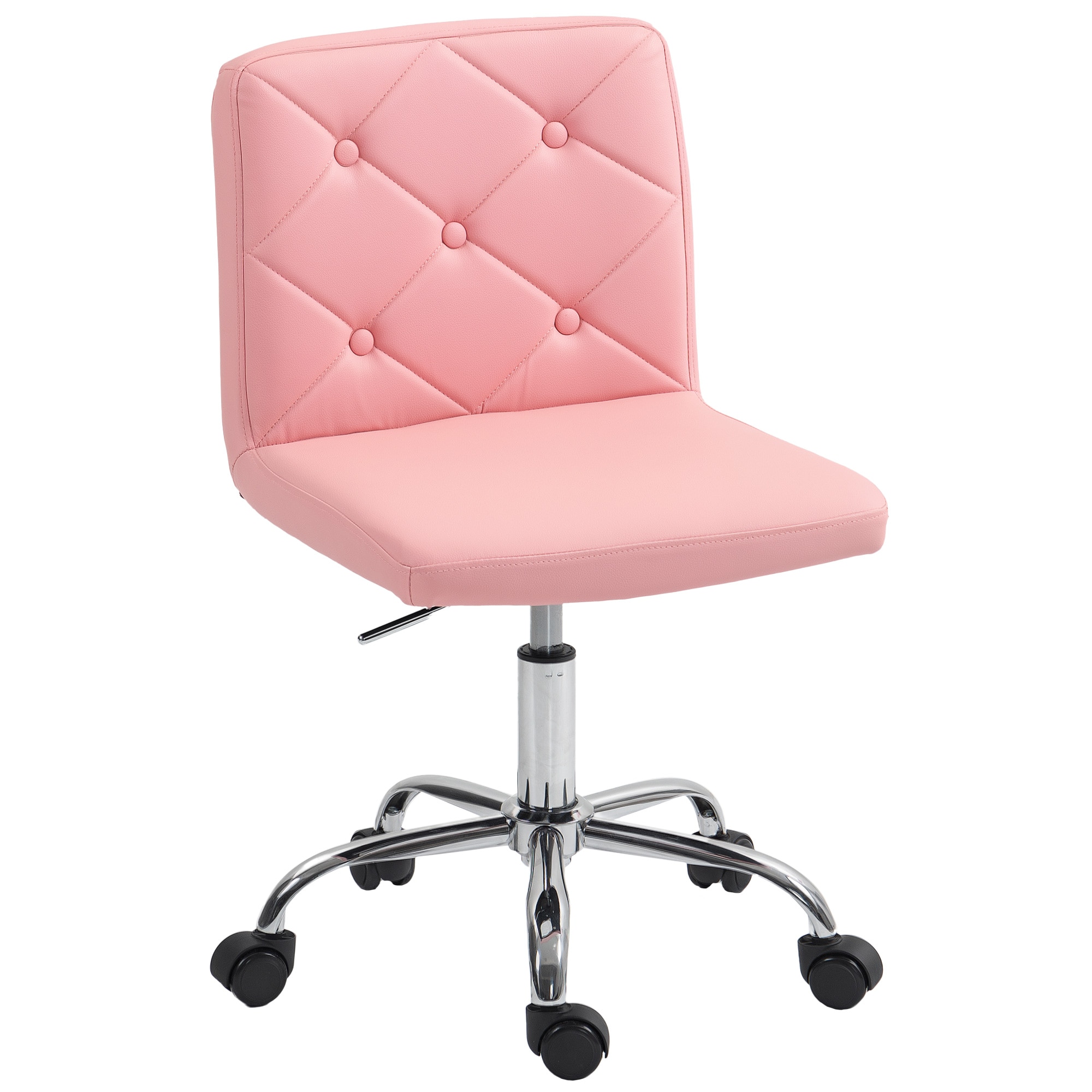 HOMCOM Modern Vanity Computer Desk Chair with Rolling Wheels, Pink ...