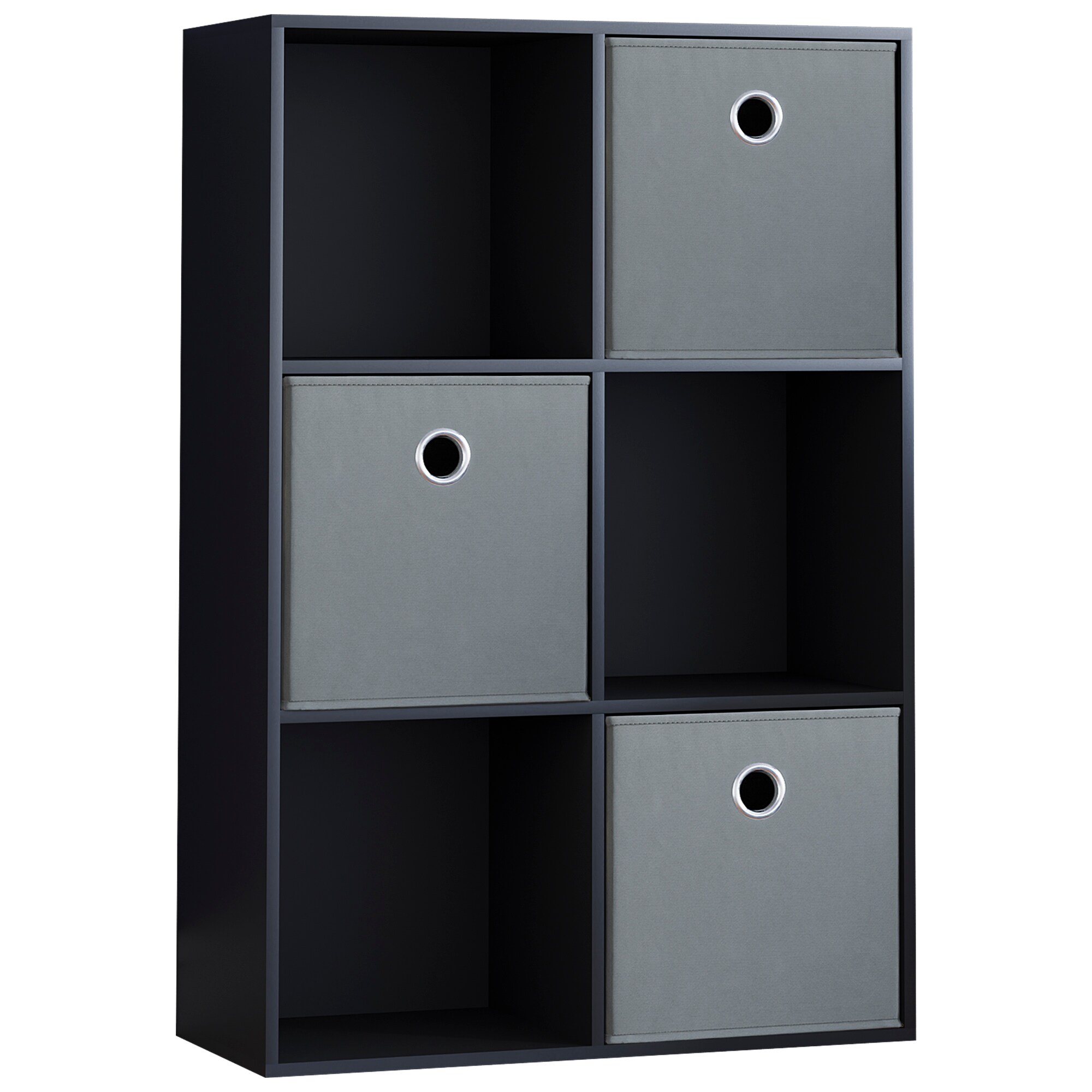 Vida Designs Durham 2x3 Cube Storage Unit, Black & Set of 3 Grey Cube ...