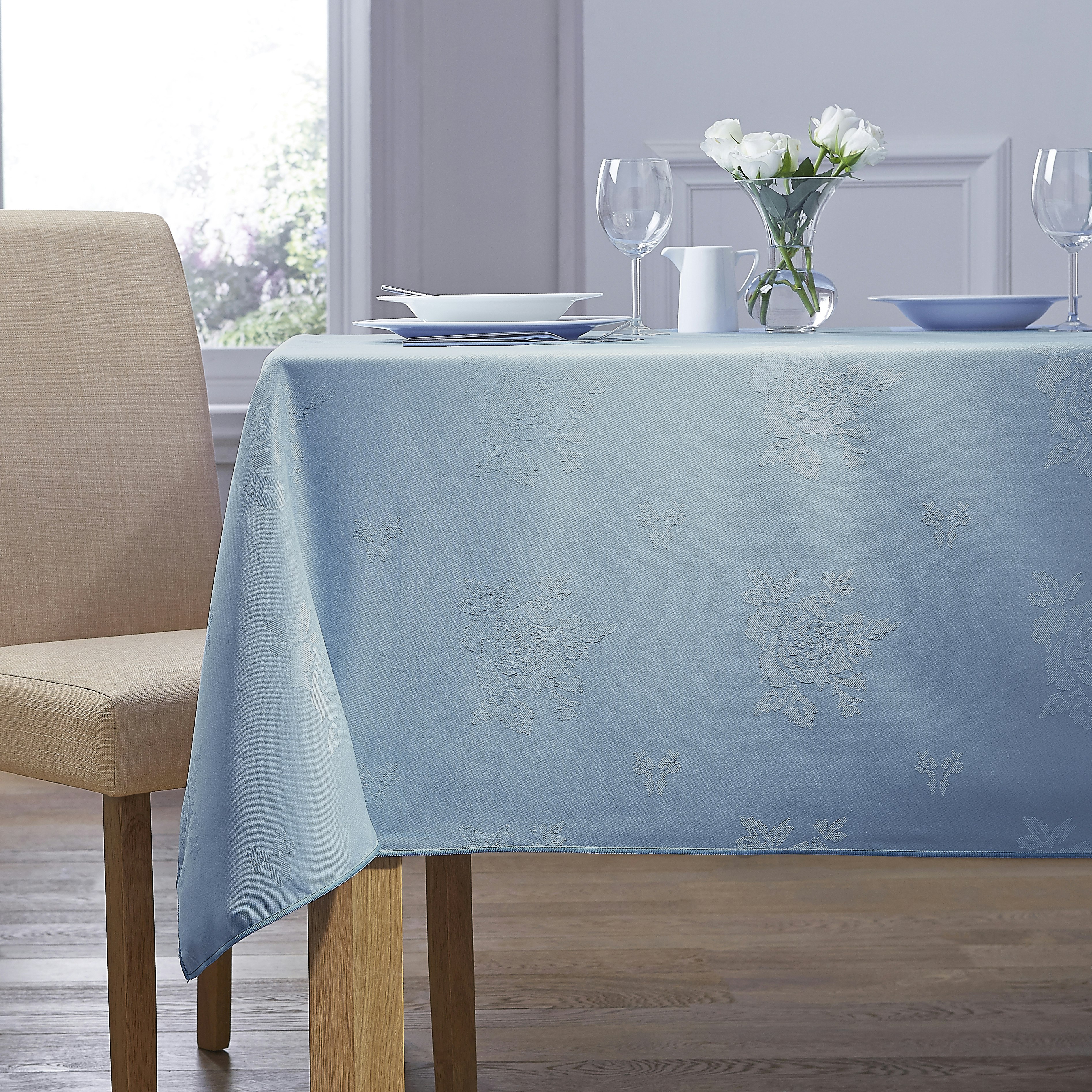 Charlotte Thomas Cezanne Round Tablecloth Wedgewood Blue Woven Rose ...
