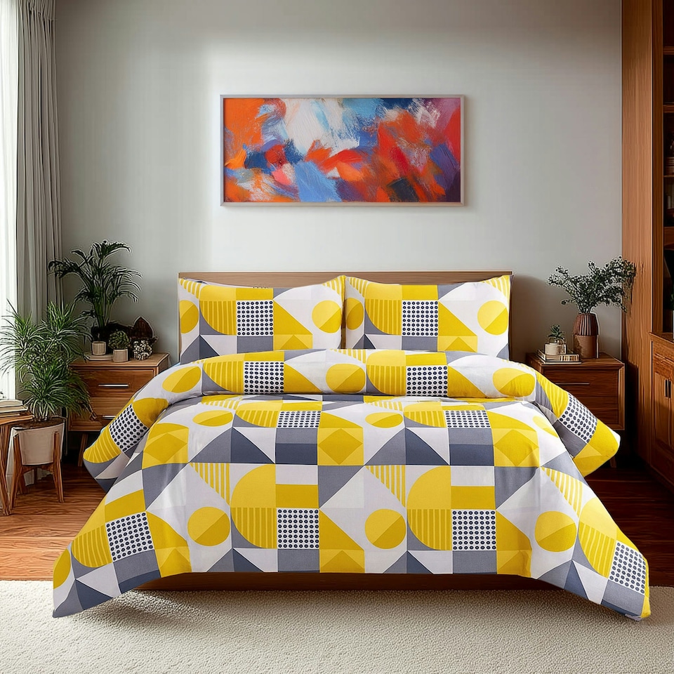 Duvet Cover And Pillowcase Set Red Blue Or Yellow Shape Design ...