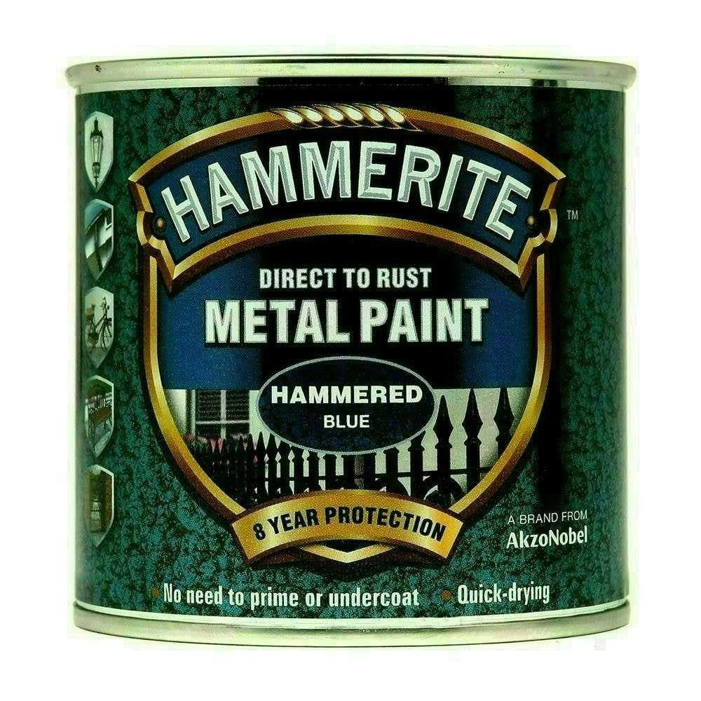 Hammerite Direct To Rust Metal Paint 250ml | Blue | Hammered - Tesco ...