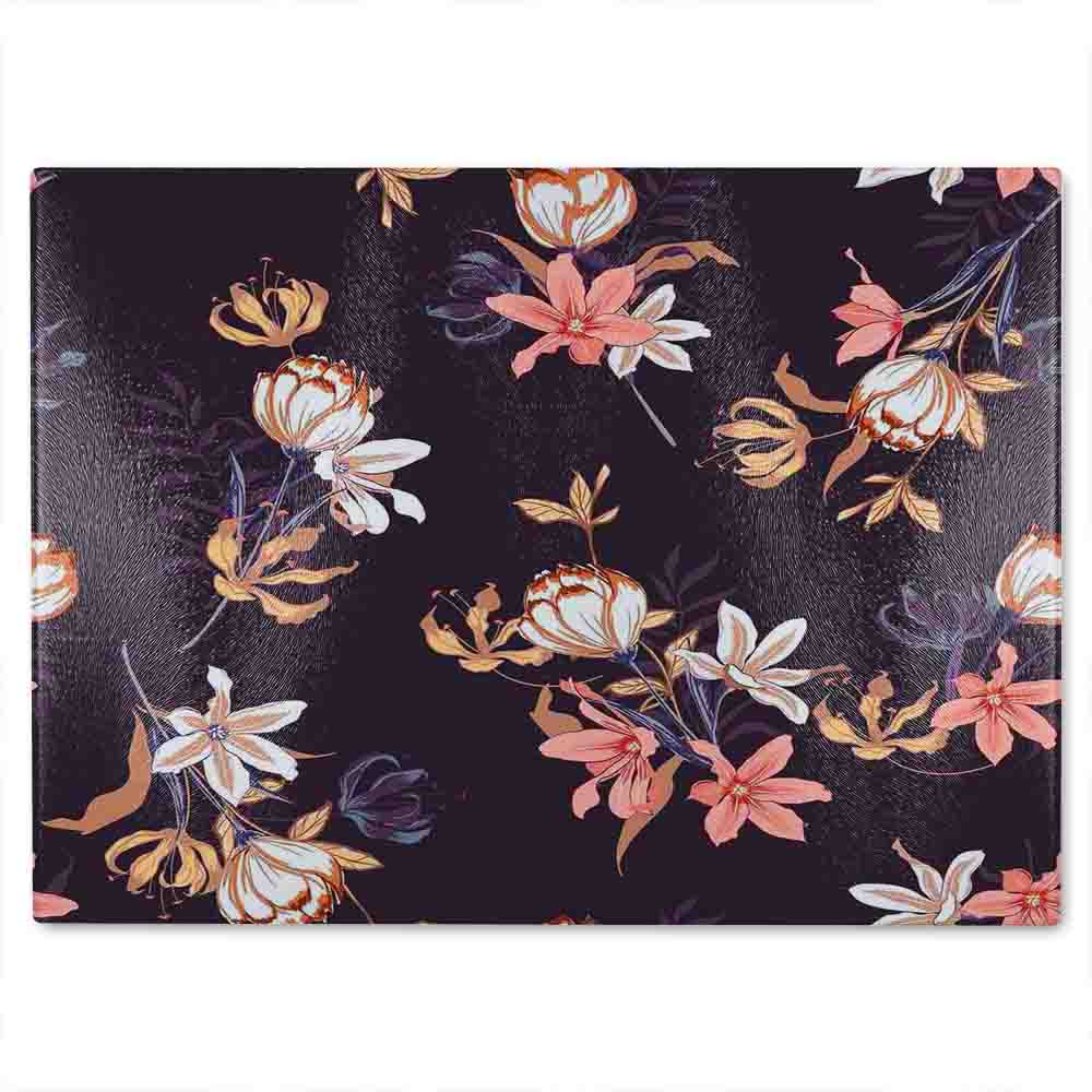 Blossoming Flowers Glass Chopping Board | Multi - Tesco Groceries