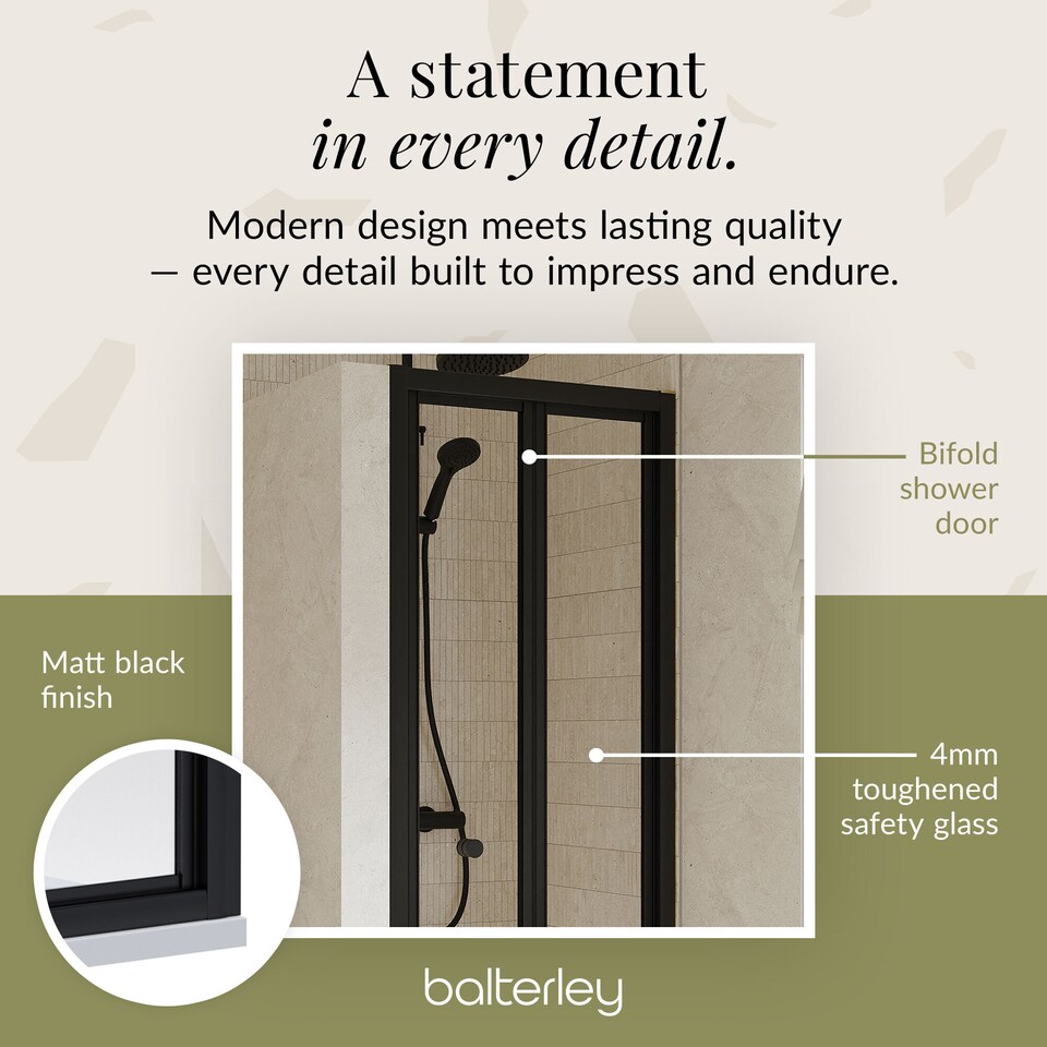 Balterley Ruwa Toughened Safety Glass Bi-Fold Shower Door - Balterley ...