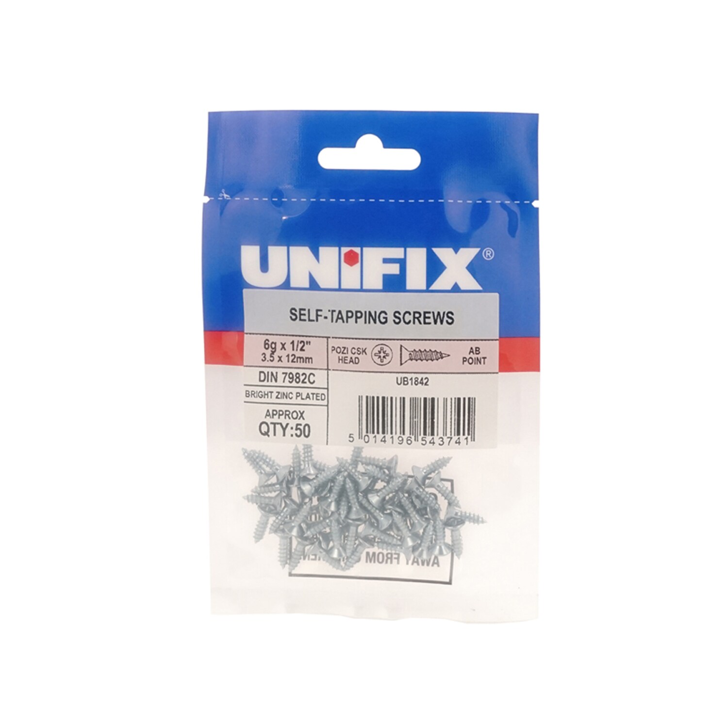 Unifix Self-Tapping Screws Pozi Csk Head AB DIN 7982C BZP - 8G x 1inch ...