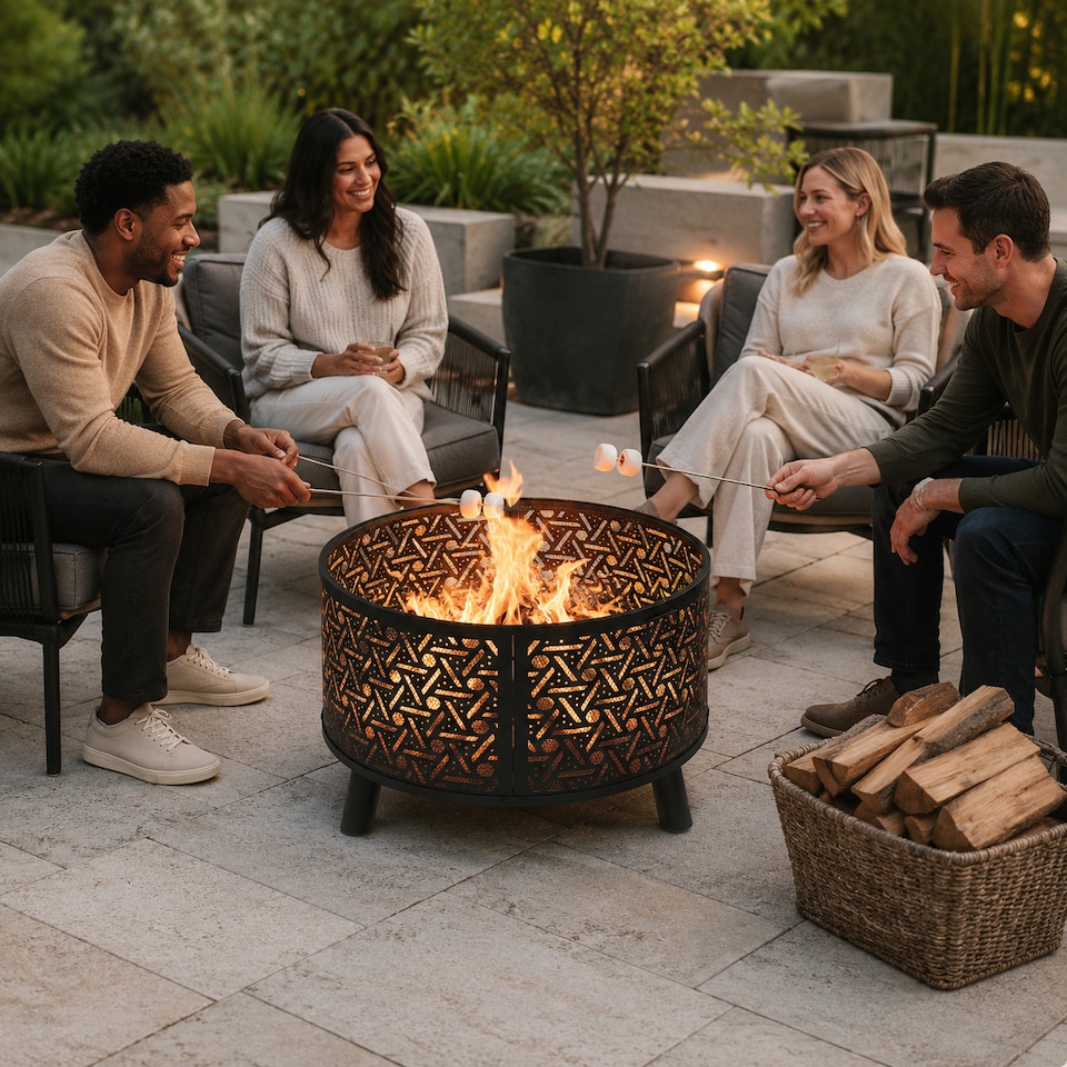 Teamson Home Fire Pit Outdoor Heater 71cm with Spark Guard Black Steel ...