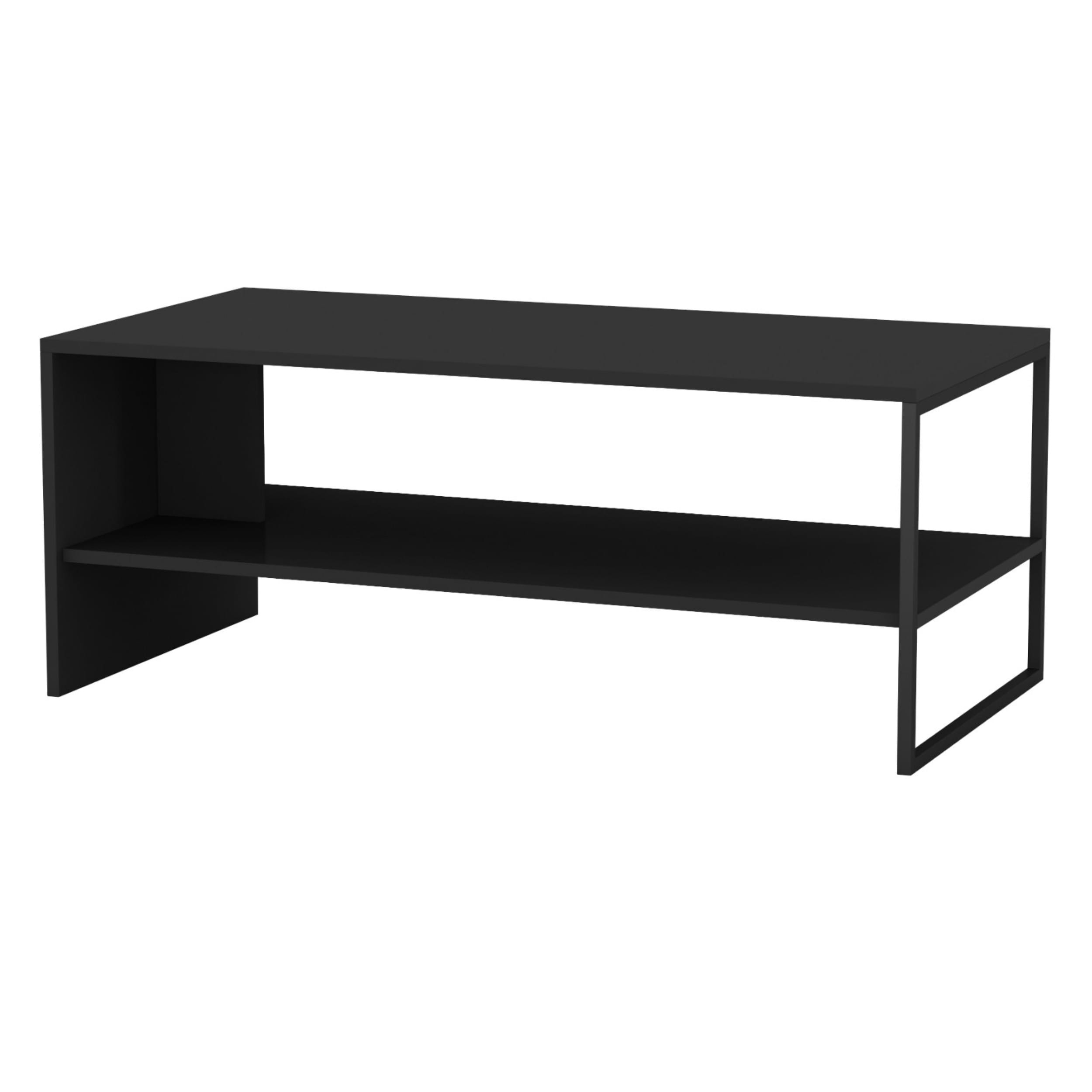 URBNLIVING 100cm Wooden Coffee Table With Steel Frame And Storage Shelf ...