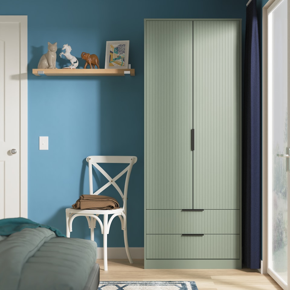 Denver Tall 2 Drawer Double Wardrobe in Reed Green (Ready Assembled ...