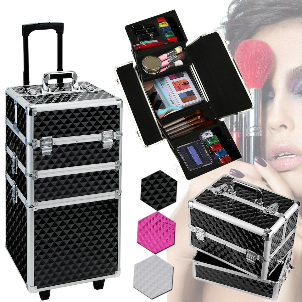 Living and Home 3 in 1 Diamond Pattern Cosmetic Makeup Train Case ...
