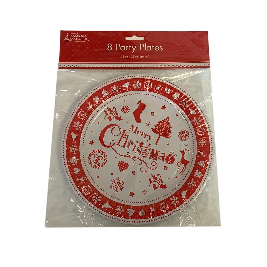 Pack of 8 Christmas Red and White Party Plates - Tesco Groceries