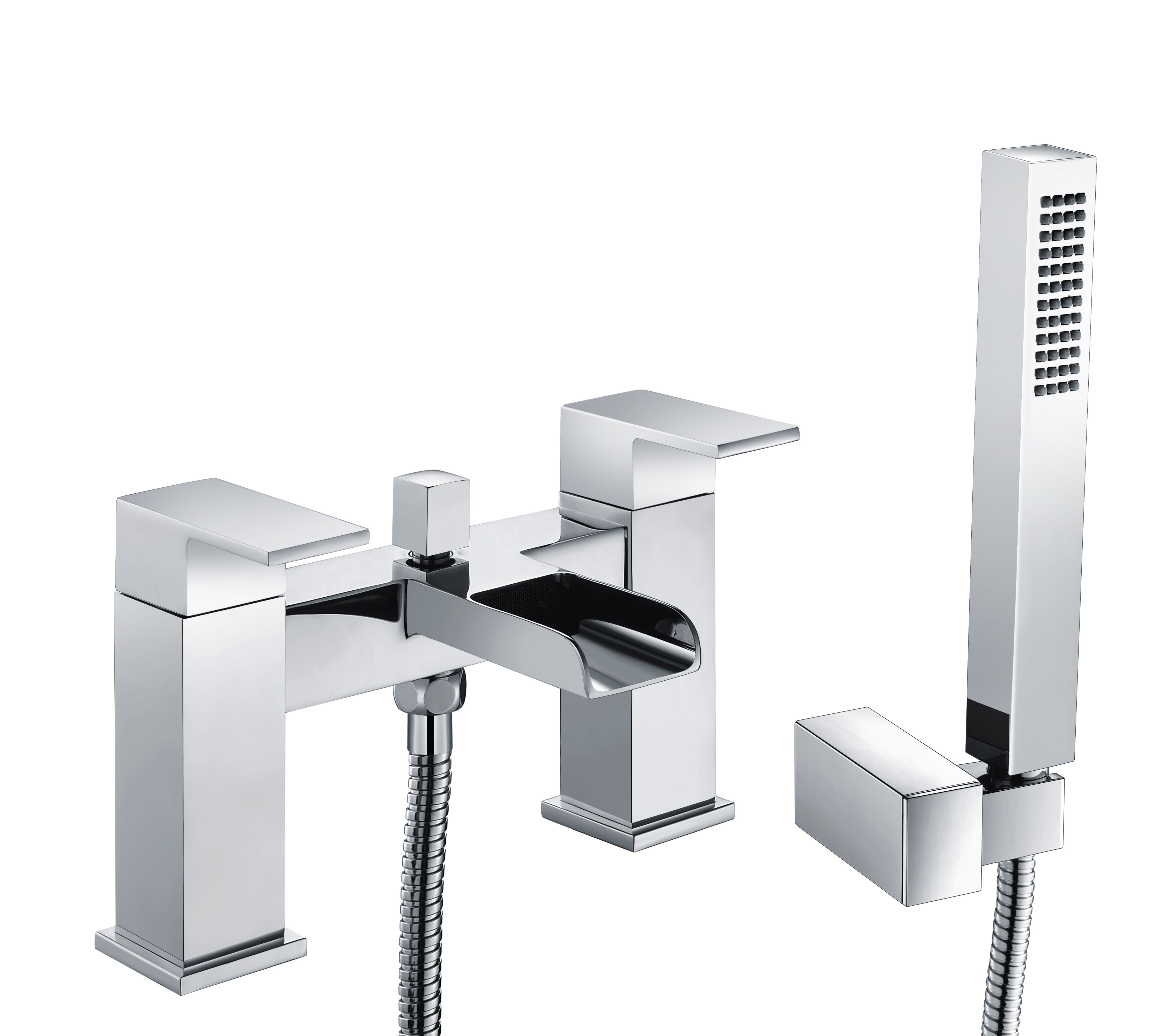 Balterley Square Bath Filler Tap with Shower Kit | Silver | Chrome | 1 ...
